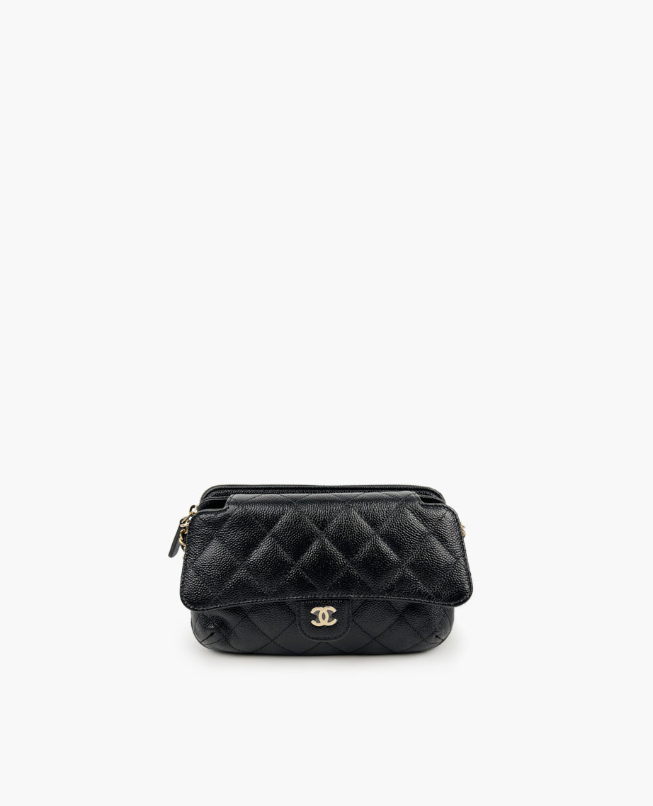 Chanel Printed Fabric Foldable Tote Bag With Chain Black Multicolor ...