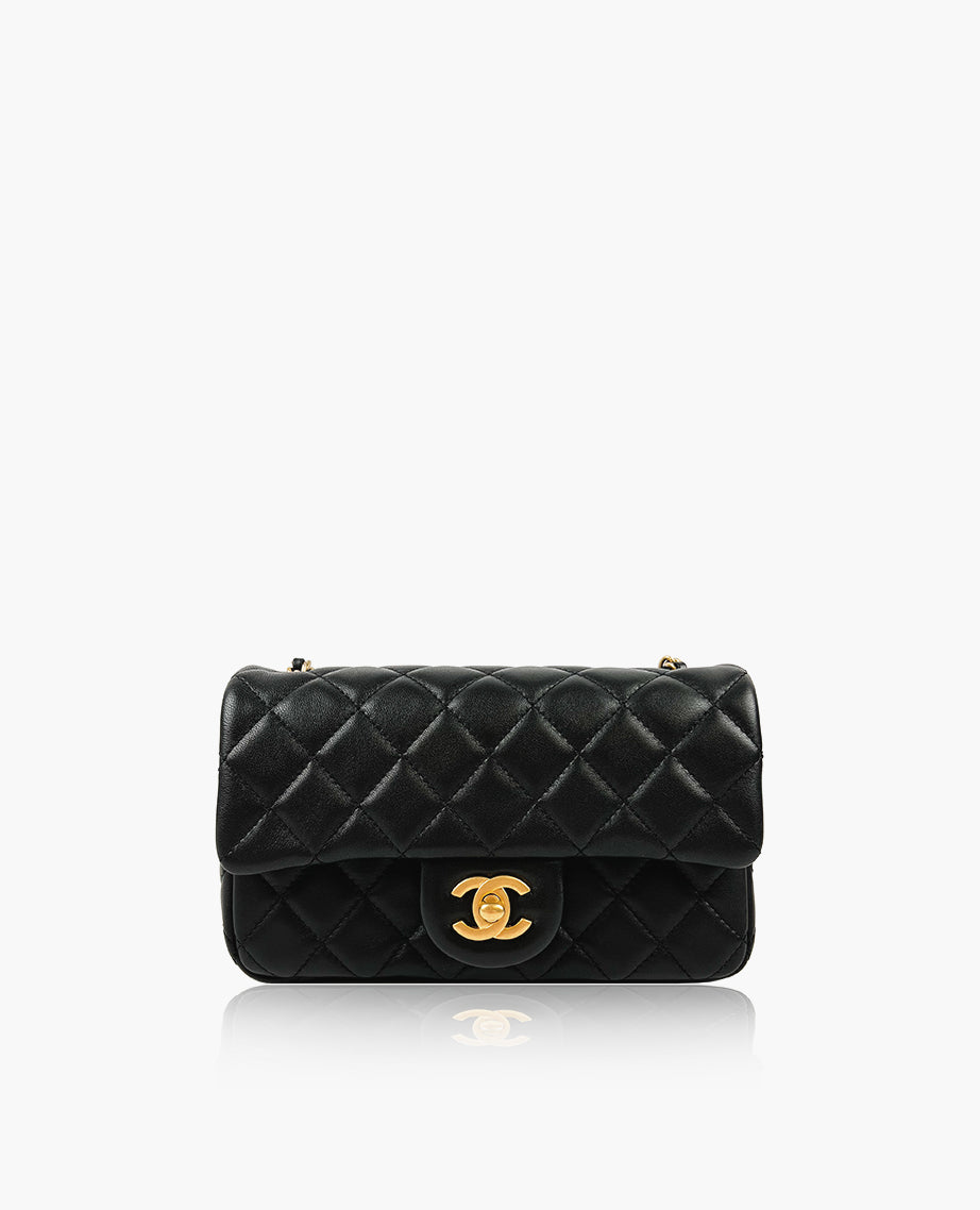 Chanel Mini Rectangular Pearl Crush Quilted Black Lambskin Aged GHW ...