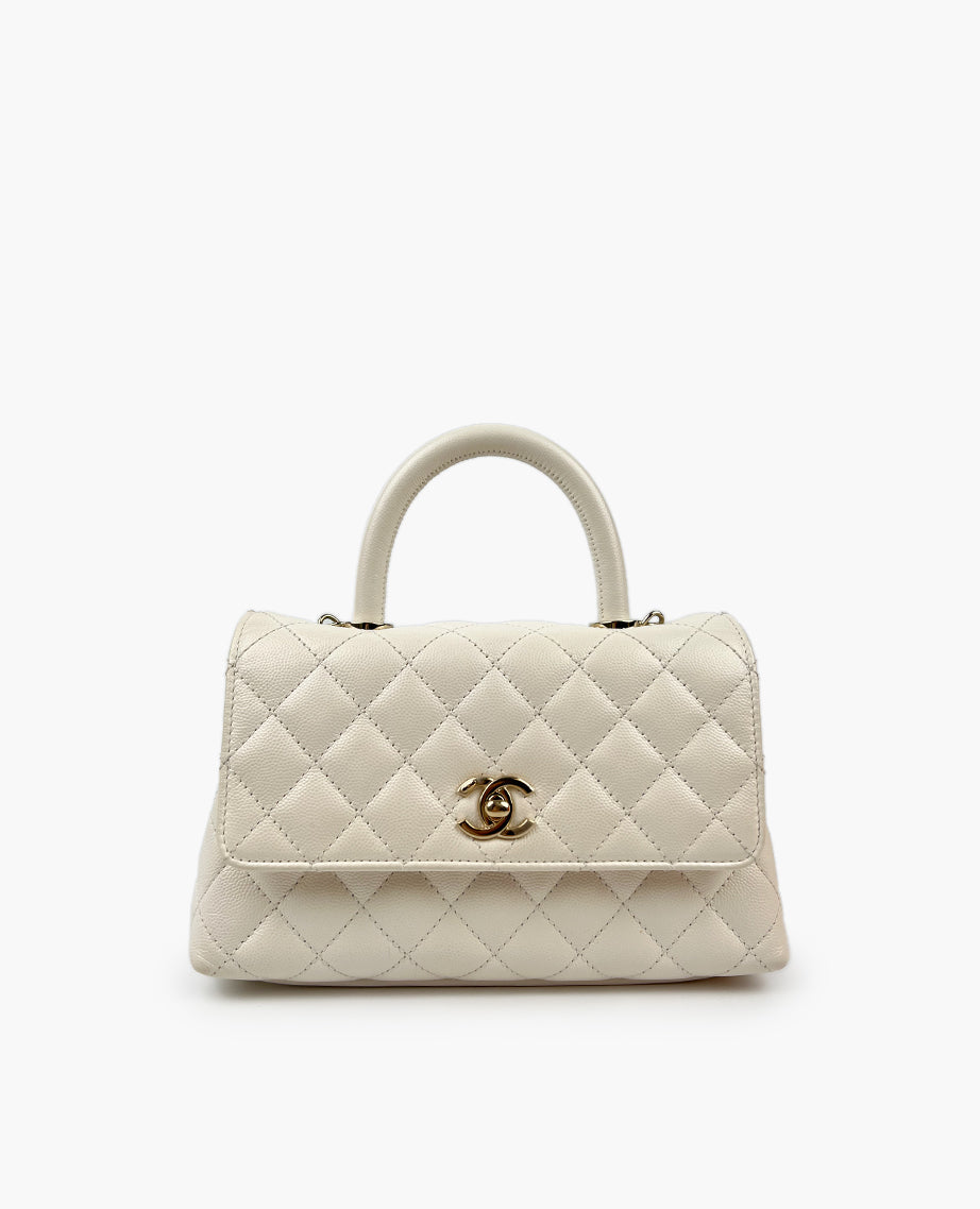 Chanel Mini Coco Top Handle White Caviar Bag CHW – Luxury Helsinki
