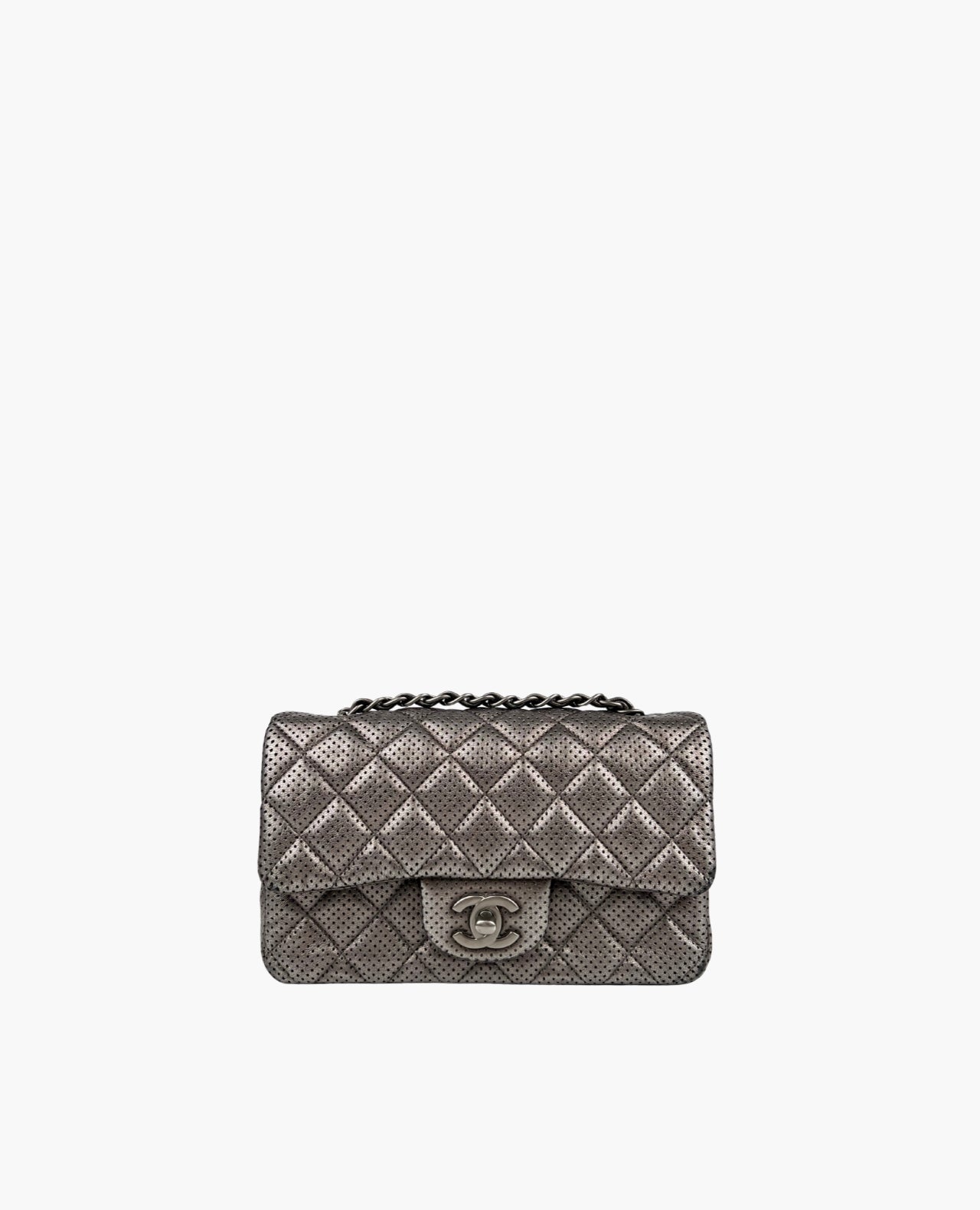 Chanel Mini Rectangular Metallic Grey Perforated RHW – Luxury Helsinki