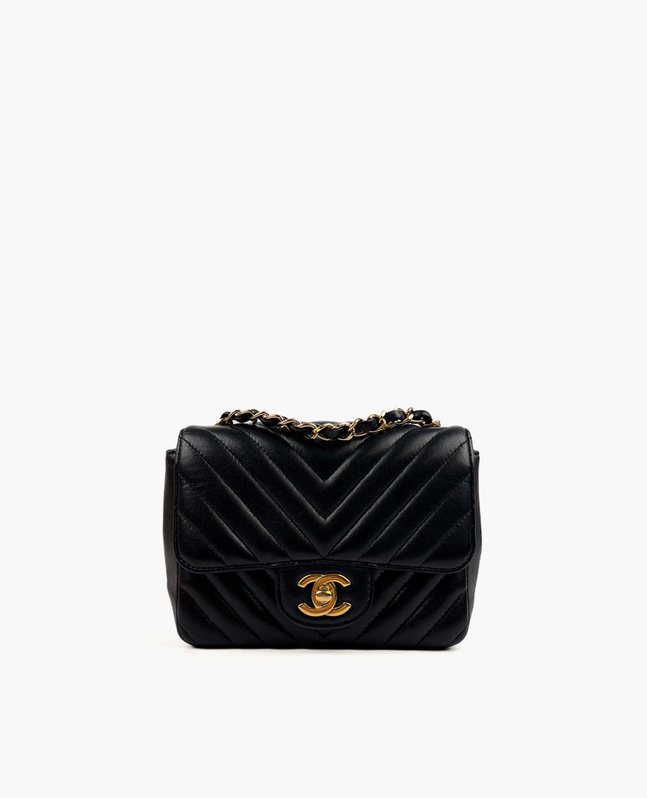 Chanel Mini Square Black Chevron Lambskin GHW – Luxury Helsinki