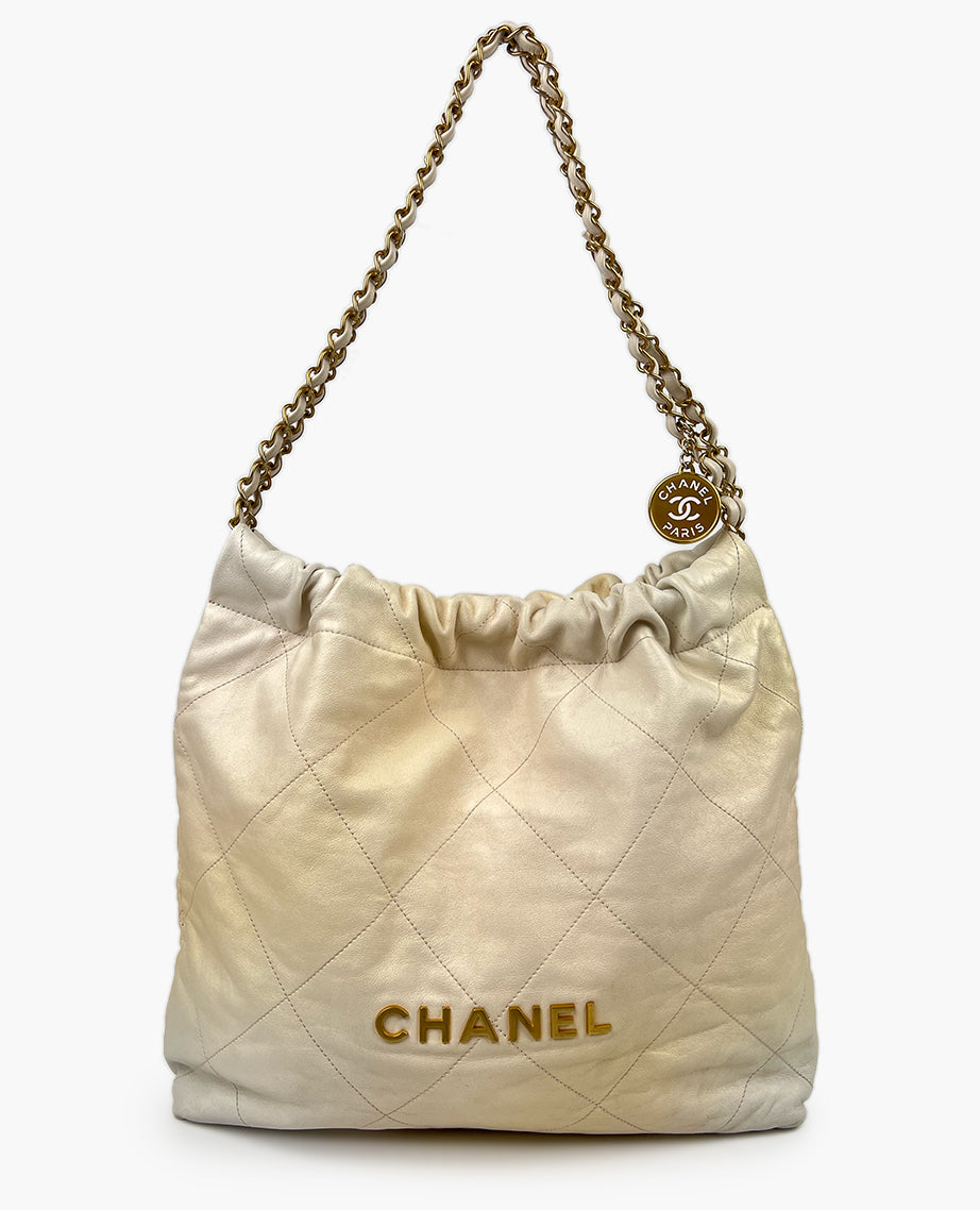 Chanel Metallic Calfskin Quilted Regular Chanel 22 Light Gold – Luxury ...