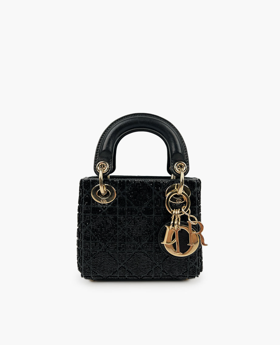 Dior Micro Lady Dior Bag Metallic Cannage Lambskin With Bead Embroider ...